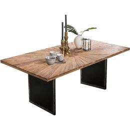 Sit Esstisch &raquo;Singapur aus recyceltem Teak mit Sonnendesign & Metallgestell&laquo; 1 Stk. tlg. 50 mm starke Massivholzplatte mit markantem Used-Look Gestell