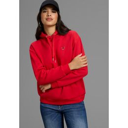 Delmao Damen DELMAO Kapuzensweatshirt, Weiche Baumwollmischung mit K&auml;ngurutasche & Kapuze rot 44/46