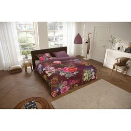 Descanso Wendebettw&auml;sche &raquo;Simone&laquo; 2 Stk. Mako Satin, 135x200, Biese, Rei&szlig;verschluss, Wende, Blumen, Bordeaux rot Satin, Obermaterial: 100% Baumwolle B/L: 150cm