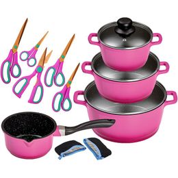 King Topf-Set &raquo;ALUGUSS&laquo; Set, je 1 Kochtopf 16/20/24 cm, 1 Stieltopf 16 cm, Scheren-Set, Grips, 14 Stk. tlg. Aluminiumguss lila Einheitsgr&ouml;&szlig;e