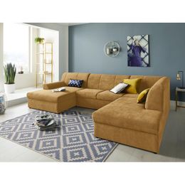DOMO collection Wohnlandschaft &raquo;Topper, elegant und zeitlos, komfortabel, U-Form&laquo; wahlweise mit Bettfunktion gelb B/H/T: 320cm x 78cm x 213cm, 