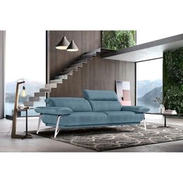 Egoitaliano 2,5-Sitzer &raquo;Anais, Designsofa mit erstklassigem Sitzkomfort, Fu&szlig;farbe chrom&laquo; Kopfteil verstellbar, 232 cm, Luxus-Microfaser Lederoptik, hellblau blau 