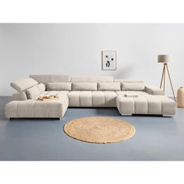 COTTA Wohnlandschaft &raquo;Orion U-Form, B: 409 cm&laquo; mit Kopfteilverstellung & 6 Nierenkissen beige 100% Polyester B/H/T: 409cm x 73cm x 225cm, Struktur 