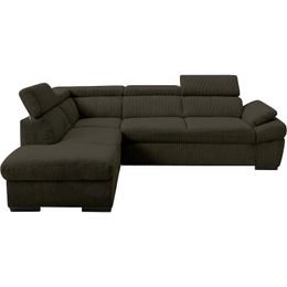 exxpo - sofa fashion Ecksofa inkl. Kopf- und Armteilverstellung, wahlweise mit Bettfunktion B/H/T: 270cm x 78cm x 207cm, Cord, Ottomane links,mit 