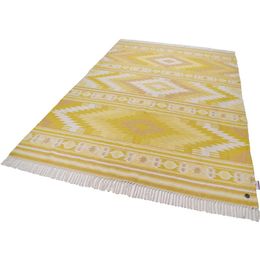 Tom Tailor HOME Wollteppich &raquo;Kelim Colors I&laquo; rechteckig 5 mm H&ouml;he reine Wolle, robust und strapazierf&auml;hig, mit Fransen, Boho-Style gelb Baumwolle, 