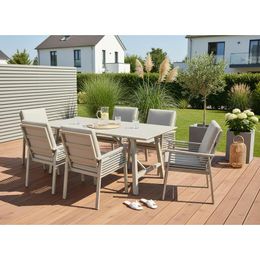 Konifera Garten-Essgruppe &raquo;Edessa&laquo; Set, 19 tlg. tlg. bestehend aus 6 Sesseln mit Auflagen, 1 Tisch beige Aluminium Einheitsgr&ouml;&szlig;e