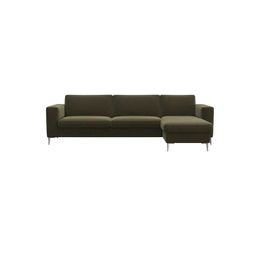 FLEXLUX Ecksofa &raquo;Fiore, super Sitzkomfort durch Kaltschaum im Sitz, L-Form&laquo; breite Armlehnen, F&uuml;&szlig;e Alu gr&uuml;n 100% Polyester B/H/T: 262cm x 85cm x 92cm,