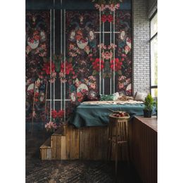 Livingwalls living walls Vliestapete &raquo;Vintage-Florale Tapete Dunkelblau Rot Vliestapete&laquo; matt glatt Vlies B/L: 2,7m x 4m, Rollen: 1