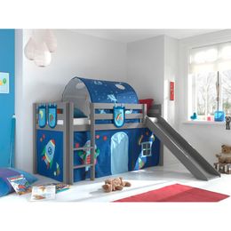 Vipack Hochbett &raquo;Pino, Spielbett massiv Kiefer, stabil gebaut, 3 Korpusfarben zur Wahl&laquo; inkl. Rolllattenrost, Leiter und Absturzschutz, mit oder ohne Rutsche