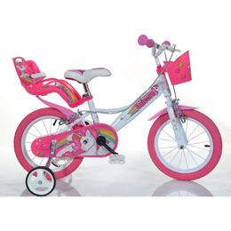 DINO BIKES Kinderfahrrad &raquo;16" Unicorn Einhorn Kinderfahrrad M&auml;dchenfahrrad Freilauf 4&ndash;7 Jahre&laquo; 1 Gang mit St&uuml;tzr&auml;dern, Korb und Puppensitz pink 25cm, 14 Zoll (