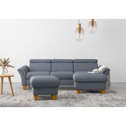 OTTO home Ecksofa &raquo;Lindgren L-Form&laquo; wahlweise mit Bett mit klappbaren Rollen, Kasten und Kopfverstellung blau 100% Polyester B/H/T: 258cm x 84cm x 
