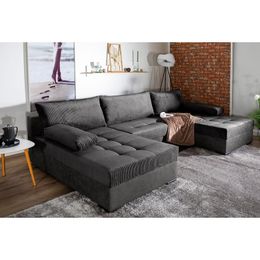 Collection AB Wohnlandschaft &raquo;Josy U-Form, B: 307 cm&laquo; Schlaffunktion & Bettkasten, Federkern grau 100%Polyester B/H/T: 307cm x 41cm x 161cm, Cord 