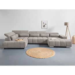 COTTA Wohnlandschaft &raquo;Orion U-Form, B: 409 cm&laquo; mit Kopfteilverstellung & 6 Nierenkissen grau 100% Polyester B/H/T: 409cm x 73cm x 225cm, Struktur fein