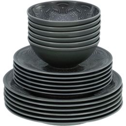Creatable Teller-Set &raquo;Orient Mandala&laquo; Teller Set, Speiseteller, Dessertteller und Schalen im Set grau Porzellan 18 Stk.