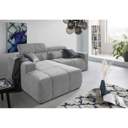 DOMO collection Ecksofa &raquo;BRANDON inkl. Kopfteilverstellung, 214x100x80 cm, L-Form&laquo; Mit Kopfteilverstellung, auch in Leder und Cord, L-Form grau 95% 