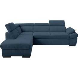 exxpo - sofa fashion Ecksofa inkl. Kopf- und Armteilverstellung, wahlweise mit Bettfunktion B/H/T: 270cm x 78cm x 207cm, Cord, Ottomane links, ohne 