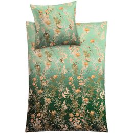 Kleine Wolke Bettw&auml;sche &raquo;Zahra&laquo; 2 Stk. mit floralem Print gr&uuml;n Mako-Satin, Obermaterial: 100% Baumwolle B/L: 155cm x 220cm, 1 Stk., 1 Stk., Mako-Satin, B/L: 80cm x
