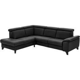 Die PlanBar Ecksofa &raquo;PN-EM23166 L-Form&laquo; optional mit Kopfteilverstellung und Stauraum schwarz B/H/T: 261cm x 80cm x 235cm, Glattleder TORRO, Recamiere