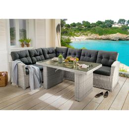 Destiny Gartenlounge-Set &raquo;RIVIERA Eckgruppe, Tisch 140x80cm vintage wei&szlig;&laquo; Set, 16 Stk. tlg. Aluminium, Polyrattan wei&szlig; Obermaterial: 100% Polyester. F&uuml;llung: 