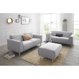 Home Affaire Hocker &raquo;Janek&laquo; mit Keder in scandinavischem Design grau Struktur fein ( 100% Polyester);Struktur weich (92% Polyester, 8% Nylon);Struktur