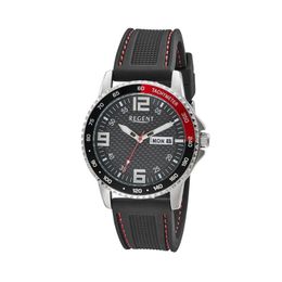 Regent Uhren Regent Herren Quarzuhr Armbanduhr, Herrenuhr, Silikonarmband, analog, Wochentag, Tag schwarz Einheitsgr&ouml;&szlig;e