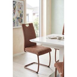 Hela Freischwinger &raquo;FLORENZ&laquo; (Set) 4 Stk.Rundrohrgestell Matching Colour, gepolstert, mit Griff braun Metall, Polyester, Stoff B/H/T: 43cm x 97,5cm x 