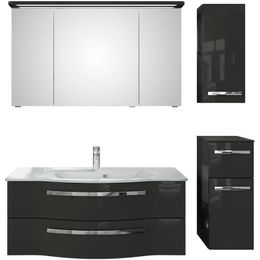Badm&ouml;bel-Set &raquo;Serie 4005, vormontiert, Glaswaschbecken, Spiegelschrank&laquo; Set, 5 Stk. tlg. grau Holzwerkstoff Einheitsgr&ouml;&szlig;e