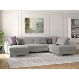 Sit & More sit&more Wohnlandschaft &raquo;Dundee U-Form&laquo; mit Federkern und Edelstahlf&uuml;&szlig;en, wahlweise mit Kopfteilverstellung silber B/H/T: 338cm x 86cm x 219cm, 