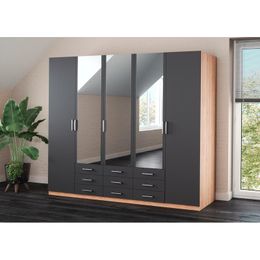 Priess Kleiderschrank &raquo;Amsterdam, viel Stauraum durch viele Schubk&auml;sten, Spiegelt&uuml;ren&laquo; Optional mit LED-Beleuchtung, Made in Germany schwarz 