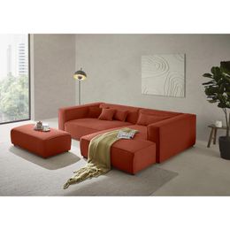LeGer Home by Lena Gercke Ecksofa &raquo;PIARA XXL Struktur, L-Form, Schlaffunktion&laquo; Hocker stellbar zum Schlafsofa (Krokodilverbinder), tiefe Sitzfl&auml;che 