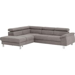 COTTA Ecksofa &raquo;Komaris L-Form, B: 249 cm&laquo; mit Kopfteilverstellung, optional Schlaffunktion, Bettkasten & Licht grau Microfaser PRIMABELLE (100% 