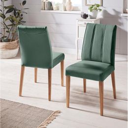 Home Affaire Esszimmerstuhl (Set) 2 Stk.R&uuml;ckenlehne mit Steppung gr&uuml;n Leder B/H/T: 46cm x 91cm x 65cm, 2 Stk., Leder, Eiche natur ge&ouml;lt