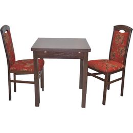 HOFMANN LIVING AND MORE Essgruppe &raquo;Berta&laquo; Spar-Set, 1 Tisch, 2 St&uuml;hle, 3 Stk. tlg. rot Massivholz B/H/T: 45cm x 95cm x 48cm, Stoff, Ansteckplatten, 