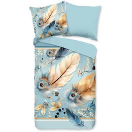 PURE luxury collection Wendebettw&auml;sche &raquo;Wizz&laquo; 2 Stk. Mikrofaser, Pflegeleicht, Rei&szlig;verschluss, Wendeoptik, Federn, Gold blau Microfaser, Obermaterial: