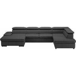 Sit & More sit&more Wohnlandschaft &raquo;Alcudia U-Form&laquo; wahlweise mit Schlaffunktion schwarz B/H/T: 349cm x 73cm x 226cm, NaturLEDER , Ottomane rechts,mit 