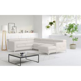 COTTA Wohnlandschaft &raquo;Sammy U-Form, B: 304 cm&laquo; Kopfteilverstellung, optional Schlaffunktion & Bettkasten wei&szlig; NaturLEDER , die R&uuml;ckseite ist mit 