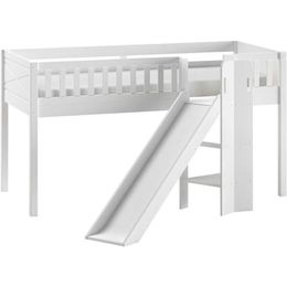 Vipack Hochbett &raquo;Scott&laquo; Made in Europe, m. Rollrost, LF 90x200 cm, Kiefer wei&szlig; lackiert, mit oder ohne Rutsche wei&szlig; mit Rutsche, Liegefl&auml;che B/L: 90cm x 