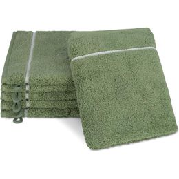 Ross Waschhandschuh &raquo;&Uuml;berkaro 9032&laquo; 100% Baumwolle, made in Germany gr&uuml;n Frottier, Frottier B/L: 12cmx20cm, 6 Stk., Karo Streifen, 6 Waschhandschuhe, 