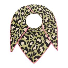 Zwillingsherz Damen Dreieckstuch &raquo;"Summer Lacey"&laquo; Feinstrick, Leomuster, Neonkante gr&uuml;n Einheitsgr&ouml;&szlig;e