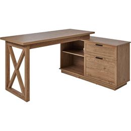 Jahnke Eckschreibtisch &raquo;CHALET D 155 E&laquo; 1 Stk. tlg. im Landhausstil, wechselseitig montierbar braun B/H/T: 137,7cm x 75cm x 59,2cm, Montana Eiche