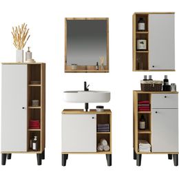 Home Affaire Badm&ouml;bel-Set &raquo;OSLO, Bad im skandinavischen Design, 5-teiliges Badezimmer&laquo; Set, 5 Stk. tlg. wei&szlig; Holzwerkstoff B/H/T: 182cmcm x 190cmcm x 