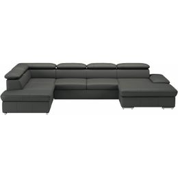 Sit & More sit&more Wohnlandschaft &raquo;Valantine U-Form, B: 349 cm&laquo; mit Arm- & Kopfteilverstellung, optional mit Schlaffunktion grau NaturLEDER B/H/T: 349cm x 73cm 