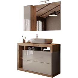 Welltime Badm&ouml;bel-Set &raquo;Hamburg, Badezimmerset 2tlg. Breite 110 cm, Badm&ouml;bel, Waschtisch inkl.&laquo; Spar-Set, 2 Stk. tlg. braun B/H/T: 110cmcm x 190cmcm x 