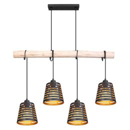 Globo LIGHTING H&auml;ngeleuchte &raquo;ABLONA&laquo; E27 1 Stk. H&auml;ngelampe/Pendelleuchte/Holz/goldfarben/H&ouml;he k&uuml;rzbar 1 Stk.