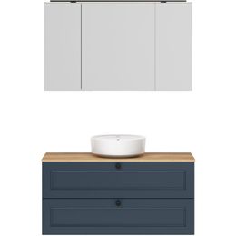 Nobilia Badm&ouml;bel-Set &raquo;Cascada&laquo; Set, inkl. Aufsatzwaschbecken und Spiegelschrank mit Beleuchtung, 2 Stk. tlg. blau B/H/T: 120cmcm x 184cmcm x 48,2cmcm