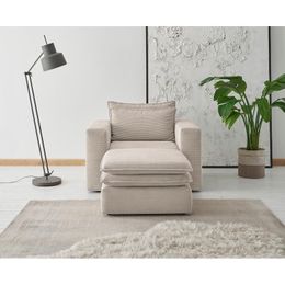 Home Affaire Sitzgruppe &raquo;PIAGGE&laquo; 2 Stk. tlg. Hochwertiger Cord, Sessel und Hocker klein im Set beige B/H/T: 110cm x 83cm x 161cm, Webvelours