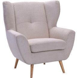 exxpo - sofa fashion Sessel &raquo;ALVESTA, Ohrensessel, Loungesessel mit hohem Sitzkomfort&laquo; gem&uuml;tliche R&uuml;ckenlehne, mit Knopfheftung und hohen Holzf&uuml;&szlig;en, 