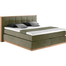 Home Affaire Boxspringbett &raquo;Vinton&laquo; aus massiver Eiche, verschiedene H&auml;rtegrade (auch H4) gr&uuml;n Polyester Struktur soft Polyester Topper Basic, 