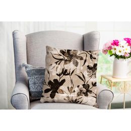 queence Dekokissen &raquo;Fausto&laquo; Kissenh&uuml;lle,Blumenmuster,Beige,Zart,Elegant,Vintage,Nat&uuml;rlich schwarz Obermaterial: 100% Polyester B/L: 40cm x 40cm, 1 Stk