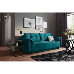 Collection AB Schlafsofa &raquo;Solar, B: 225 cm, Liegel. 136x200 cm&laquo; Schlaffunktion, Bettkasten & 1 Zierkissen, Federkern blau Luxus-Microfaser (100% 